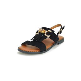 Sandale FINDLAY "GLORY", Damen, Gr. 38, schwarz, Lederimitat, Schuhe Sandale, mit Fransen und Zierschnalle