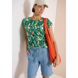 Blusenshirt Cecil, Damen, Gr. L (42), khaki, Stoff, 50% Baumwolle, 50% Modal, gemustert, normal normal, U-Boot-Ausschnitt, Aufschlag, Shirts Blusenshirt, im soften Baumwoll-Mix