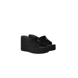 Keilpantolette Calvin Klein "WEDGE ESPAD 70 CANVAS MG", Damen, Gr. 40, schwarz, Textil, unifarben, Schuhe, Sommerschuh, Urlaubsschuh mit Plateau und Jutebesatz
