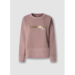 Sweatshirt Pepe Jeans "CINTIA", Damen, Gr. L, powder rose pink, Sweatware, Obermaterial: 85% Baumwolle, 15% Polyester, bedruckt, h&uuml;ftbedeckend, Rundhals, Sweatshirts Sweatshirt, mit breitem Rippb&uuml;ndchen, Rundhals