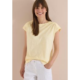 T-Shirt Cecil, Damen, Gr. L (42), gelb (buttermilk gelb), Web, 100% Baumwolle, unifarben, comfort fit normal, U-Boot-Ausschnitt, normaler Saum, Shirts T-Shirt, aus Jersey in Unifarbe