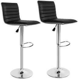 TecTake&reg; 2er Set Barhocker, gepolstert mit R&uuml;ckenlehne, Gestell aus verchromtem Stahl, Sitzh&ouml;he 60 - 81 cm