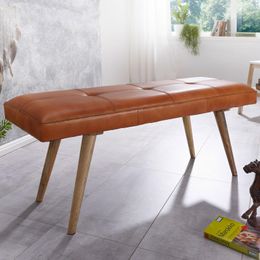 FineBuy Gepolsterte Sitzbank 120cm Echtleder Braun Polsterbank Garderobenbank Flurbank