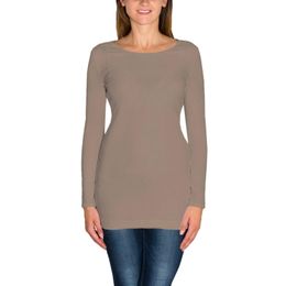 Langarmshirt ALKATO "Damenshirt Alkato Damen Langarm Longshirt Langarmshirt", Damen, Gr. L, beige (beige latte), Obermaterial: 92% Baumwolle CO. 8% Elasthan EL., Shirts Langarmshirt