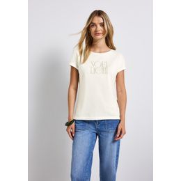 T-Shirt Street One, Damen, Gr. 46, wei&szlig; (sanftes wei&szlig;), Web, 50% Baumwolle, 50% Modal, unifarben, normal normal, Rundhals, Umschlagsaum, Shirts T-Shirt, im soften Baumwoll-Mix