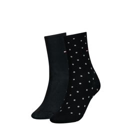 Socken Tommy Hilfiger "TH WOMEN SOCK DOT 2P", Damen, Gr. 39-42, schwarz, Baumwollmischung, gepunktet, uni, normal, Socken Socken, mit feinem Rippenb&uuml;ndchen und Logostickerei