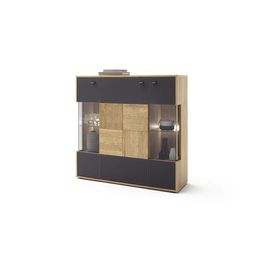 MCA Highboard Balkeneiche Bianco - Glas anthrazit ca.124x120x37 cm
