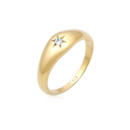 Siegelring Elli "Siegelring Stern 925 Silber, mit Kristallen von Swarovski" Gr. 52, gold, Fingerringe, Damen, 52mm, Silber 925 (Sterlingsilber), 1mm, Siegelring
