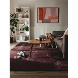 Waschbarer Hochflor Shaggyteppich Melvin Bordeaux 120x170 cm - Hochflor Teppich f&uuml;r Wohnzimmer