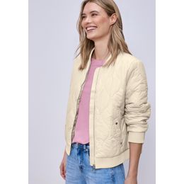 Kurzjacke Street One, Damen, Gr. 44, powder beige, Stoff, Obermaterial: 100% Polyester; Futter: 100% Polyester; F&uuml;llung: 100% Polyester, unifarben, comfort fit normal, Rundhals, B&uuml;ndchen, Jacken Kurzjacke, mit Rundhalsausschnitt