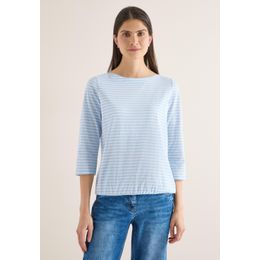 3/4-Arm-Shirt Cecil, Damen, Gr. L (42), blau (light sky blau), Web, 100% Baumwolle, gestreift, comfort fit normal, U-Boot-Ausschnitt, abgesteppt, Shirts 3/4-Arm-Shirt, mit U-Boot-Ausschnitt