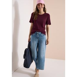 T-Shirt Cecil, Damen, Gr. L (42), sweet grape rot, Web, 95% Baumwolle, 5% Elasthan, unifarben, comfort fit normal, Rundhals, abgesteppt, Shirts T-Shirt, mit Rundhalsausschnitt