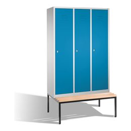 C+P Umkleidespind Classic mit Sitzbank, 3 Abteile, H2090xB1200xT500/815mm Front Lichtblau Korpus Lichtgrau ; C + P M&ouml;belsysteme (8050-32|S10000)