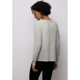 Langarmshirt Street One, Damen, Gr. 44, pelican grau meliert, Stoff, 80% Viskose, 15% Polyester, 5% Elasthan, unifarben, normal normal, U-Boot-Ausschnitt, Rippb&uuml;ndchen, Shirts Langarmshirt, mit Glitzer-Detail