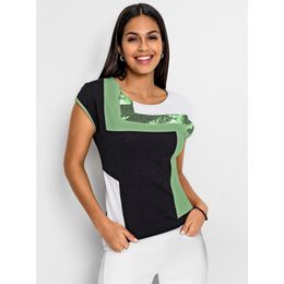 Kurzarmshirt Inspirationen "Patchshirt", Damen, Gr. 36, bunt (schwarz, apfel, gemustert), 95% Viskose, 5% Elasthan, gemustert, mehrfarbig, Rundhals, Shirts