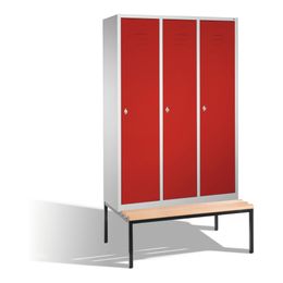 C+P Umkleidespind Classic mit Sitzbank, 3 Abteile, H2090xB1200xT500/815mm Front Rubinrot Korpus Lichtgrau ; C + P M&ouml;belsysteme (8050-32|S10073)