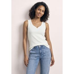 Ripptanktop Street One "Style Gania", Damen, Gr. 36, sanftes wei&szlig;, Jersey, Obermaterial: 95% Baumwolle, 5% Elasthan. Futter: 95% Baumwolle, 5% Elasthan, unifarben, k&ouml;rpernah h&uuml;ftbedeckend, herzf&ouml;rmiger Ausschnitt, Tops, Sommer-Top mit Herzausschnitt