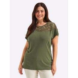 Rundhalsshirt sheego "Halbarmshirt", Damen, Gr. 48/50, oliv, 95% Viskose, 5% Elasthan, unifarben, Rundhals, Shirts Rundhalsshirt