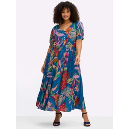 Druckkleid sheego "Kleid", Damen, Gr. 46, Normalgr&ouml;&szlig;en, royalblau, erdbeere, gemustert, 100% Viskose, bedruckt, gemustert, lang, V-Ausschnitt, Kleider Druckkleid