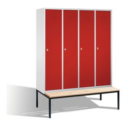 C+P Umkleidespind Classic mit Sitzbank, 4 Abteile, H2090xB1590xT500/815mm Front Rubinrot Korpus Lichtgrau ; C + P M&ouml;belsysteme (8050-42|S10015)