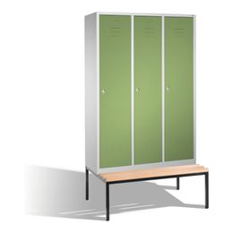 C+P Umkleidespind Classic mit Sitzbank, 3 Abteile, H2090xB1200xT500/815mm Front Resedagr&uuml;n Korpus Lichtgrau ; C + P M&ouml;belsysteme (8050-32|S10029)