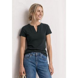 Kurzarmshirt Street One, Damen, Gr. 34, deep bound gr&uuml;n, Jersey, Obermaterial: 48% Baumwolle, 47% Modal, 5% Elasthan, unifarben, normal h&uuml;ftbedeckend, Rundhals, abgesteppte Kante, Shirts, Sommershirt mit Satindetails