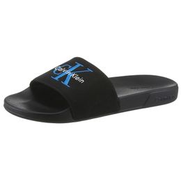 Pantolette Calvin Klein "ESS SLIDE CV", Herren, Gr. 40, schwarz, dunkelblau, Baumwolle, unifarben, Basic, Schuhe Pantolette, Strandschuh, Pool Slides, Flat mit Textil-Riemen