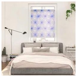 Plissee LICHTBLICK ORIGINAL "Plissee Klemmfix, ohne Bohren, blickdicht, Flower wheel - Blau", blau (blau, wei&szlig;, wei&szlig;), B:90cm H:130cm, Obermaterial: 100% Polyester, Plissees