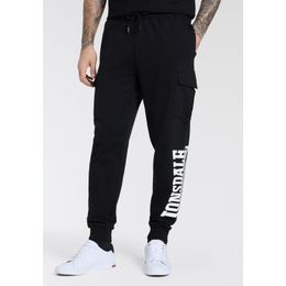 Jogginghose Lonsdale "BLEASBY", Herren, Gr. M, N-Gr, schwarz-wei&szlig; (schwarz, wei&szlig;), angeraute Sweatware, Obermaterial: 60% Baumwolle, 40% Polyester, Hosen Jogginghose, mit Eingrifftaschen und Cargotaschen, aus weicher Baumwollmischung