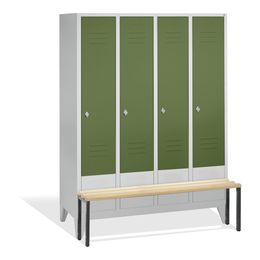 C+P Umkleidespind Classic mit Sitzbank, 4 Abteile, H1850xB1590xT500/815mm Front Resedagr&uuml;n Korpus Lichtgrau ; C + P M&ouml;belsysteme (8030-42|S10028)