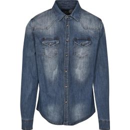 Langarmhemd Brandit "Brandit Herren Riley Denim Shirt", Herren, Gr. S, US-Gr&ouml;&szlig;en, blau washed, 76% Baumwolle, 22% Polyester, 2% Elasthan, unifarben, normal, Hemden