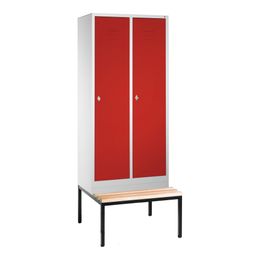 C+P Umkleidespind Classic mit Sitzbank, 2 Abteile, H2090xB810xT500/815mm Front Rubinrot Korpus Lichtgrau ; C + P M&ouml;belsysteme (8050-22|S10012)