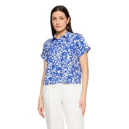 Kurzarmbluse Betty Barclay "Damen mit Kragen", Damen, Gr. 36, wei&szlig;, blau, Web, Obermaterial: 55% Leinen, 45% Viskose, oversize kurz, Blusen