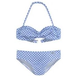 Bandeau-Bikini Buffalo "Karo Kids", M&auml;dchen, Gr. 170/176, N-Gr, wei&szlig; (hellblau, wei&szlig;), Recycling-Polyamid, kariert, Bikini-Sets, mit unifarbenen Details