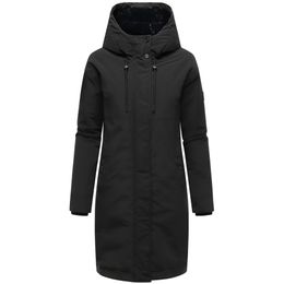 Wintermantel Navahoo "Hageltanz 14", Damen, Gr. 4XL (48), schwarz, Obermaterial: 55% Polyester, 45% Nylon. Innenfutter: 100% Polyester. Wattierung: 100% Polyester. &Auml;rmelfutter: 100% Polyester. Kunstpelz: 100% Polyester, l&auml;ssig geschnitten ca. Mitte Oberschenkel, hoch geschlossener Ausschnitt, &Auml;rmel ohne &Auml;rmelschlitz normaler Saum, M&auml;ntel Wintermantel, Warmer Damen Kurzmantel mit Kapuze