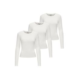 Longsleeve Only "Longsleeve ONLRILEY O-NECK TOP 3P 3er Pack", Damen, Gr. M, wei&szlig; (ecru), Obermaterial: 96% Baumwolle CO. 4% Elasthan EL., Shirts