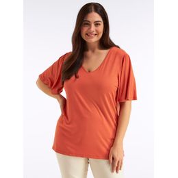 T-Shirt sheego "Kurzarm-Shirt", Damen, Gr. 48/50, terra, 95% Viskose, 5% Elasthan, unifarben, V-Ausschnitt, Shirts T-Shirt