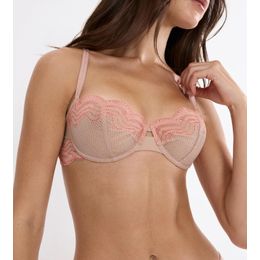Balconette-BH Triumph "Comfort Glam", Damen, Gr. 75, Cup D, rosa (desert sand), Spitze, Obermaterial: 81% Polyamid, 11% Polyester, 8% Elasthan, BHs Balconette-BH, Komfort-B&uuml;gel, Spitze, florale-grafische Spitze, eleganter Look