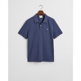 Poloshirt Gant "SLIM SHIELD SS PIQUE POLO", Herren, Gr. 4XL, blau (schwarz jeansblau melange), Obermaterial: 100% Baumwolle, unifarben, slim fit h&uuml;ftlang, hoch geschlossener Ausschnitt, Rippb&uuml;ndchen, Shirts, mit Logostickerei auf der Brust