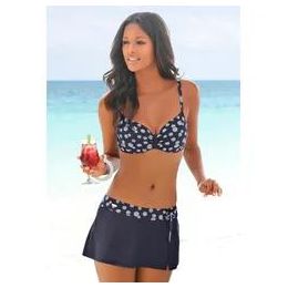 Bade-Rock Lascana, Damen, Gr. 38, N-Gr, blau (marine, wei&szlig;), Polyamid, gepunktet, Badehosen, mit integrierter Bikinihose und bedrucktem B&uuml;ndchen
