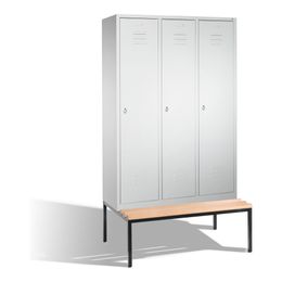 C+P Umkleidespind Classic mit Sitzbank, 3 Abteile, H2090xB1200xT500/815mm Front Lichtgrau Korpus Lichtgrau ; C + P M&ouml;belsysteme (8050-32|S10008)