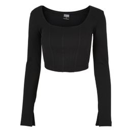 Longsleeve Urban Classics "Urban Classics Damen Ladies Short Rib Corsage Longsleeve", Damen, Gr. 4XL, schwarz, 97% Baumwolle, 3% Elasthan, unifarben, normal, eckiger Ausschnitt, Shirts