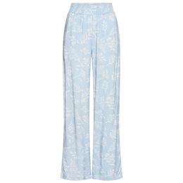Pyjamahose Lascana, Damen, Gr. 32, N-Gr, blau (graublau), Web, Obermaterial: 100% Viskose, bedruckt, weit lang, Hosen Pyjamahose, mit elastischem Bund in gesmokter Optik
