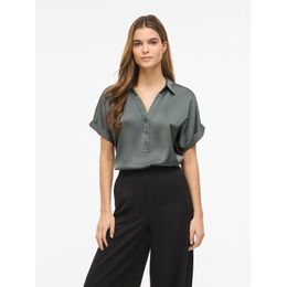 Kurzarmbluse Vila "VIENNA RAVENNA S/S TOP - NOOS", Damen, Gr. 36, balsam gr&uuml;n, Web, Obermaterial: 100% Polyester, unifarben, regular fit normal, V-Ausschnitt, Umschlagbund, Blusen, Kunstfaser, regular fit