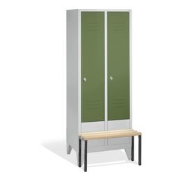 C+P Umkleidespind Classic mit Sitzbank, 2 Abteile, H1850xB810xT500/815mm Front Resedagr&uuml;n Korpus Lichtgrau ; C + P M&ouml;belsysteme (8030-22|S10005)