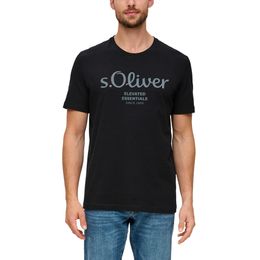T-Shirt s.Oliver, Herren, Gr. L, schwarz, Single Jersey, Obermaterial: 100% Baumwolle, bedruckt, regular fit h&uuml;ftlang, Rundhals, abgesteppte Kante, Shirts T-Shirt, mit Logo-Print