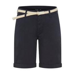 Chinoshorts MAC "CHINO SHORTS belt", Damen, Gr. 34, N-Gr, dunkelblau ppt, Gabardine, Obermaterial: 98% Baumwolle, 2% Elasthan, relaxed fit kniefrei, Hosen Chinoshorts, inklusive Flecht- G&uuml;rtel