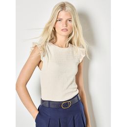 Shirttop Apricot "Top", Damen, Gr. L (40), beige (stein), Obermaterial: 98% Polyester PES. 2% Elasthan EL., uni, Normale L&auml;nge, Tops Shirttop, mit R&uuml;schen&auml;rmeln