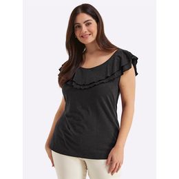 T-Shirt sheego "Halbarmshirt", Damen, Gr. 52, schwarz, 50% Baumwolle, 50% Viskose, unifarben, Rundhals, Shirts T-Shirt