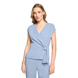 Kurzarmshirt Cartoon "Damen mit Raffung", Damen, Gr. 34, stonewash, Obermaterial: 82% Polyester, 16% Viskose, 2% Elasthan, figurumspielend normal, V-Ausschnitt, Shirts